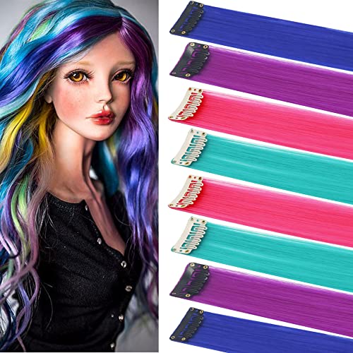 Rhyme Colored Hair Extensions Clip in For Girls Kids Women Hair Accessories Wig Hairpieces Christmas Halloween Gift birthday Cosplay Hairstyles 8